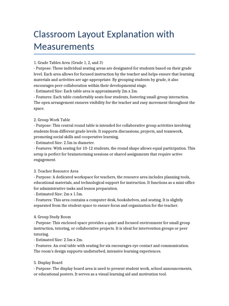 Expanded Classroom Layout Explanation | PDF | Classroom | Cognition