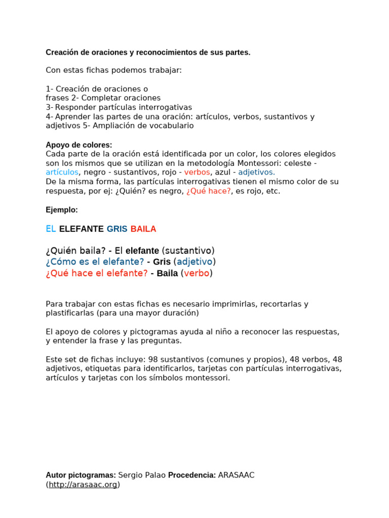 Fichas para Crear Oraciones Infantiles | PDF | Adjetivo