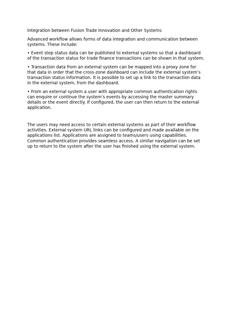 Fusion Trade Innovation System Integration | PDF