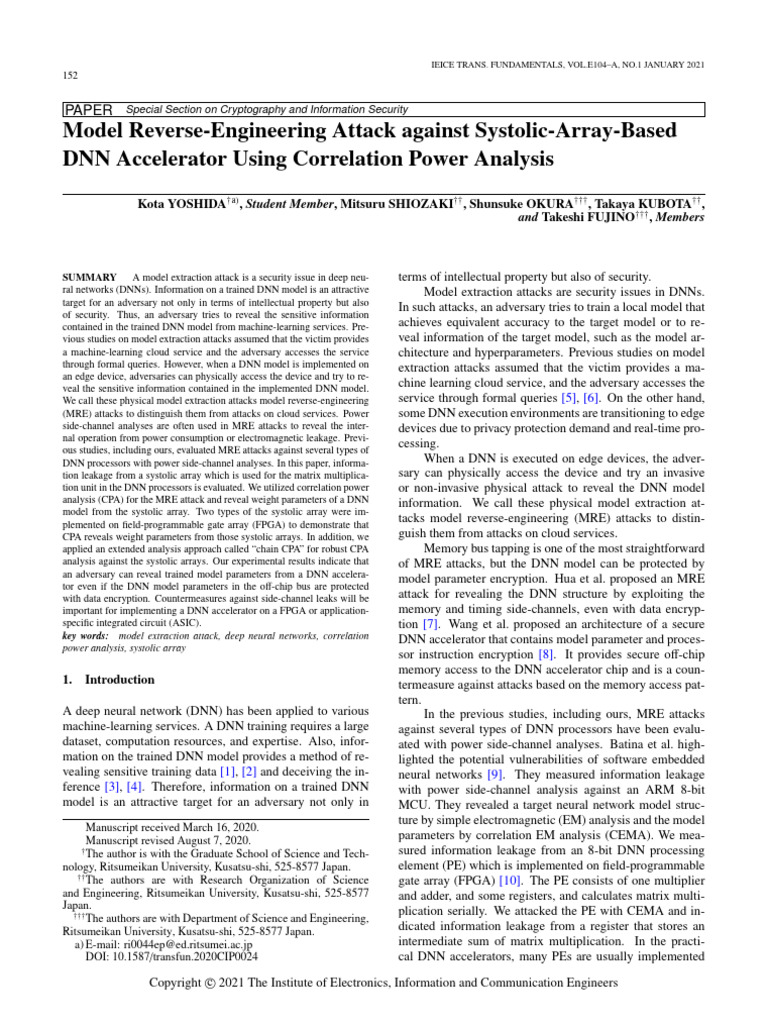 Model Reverse-Engineering Attack Against Systolic-Array-Based | PDF | Deep Learning | Field ...