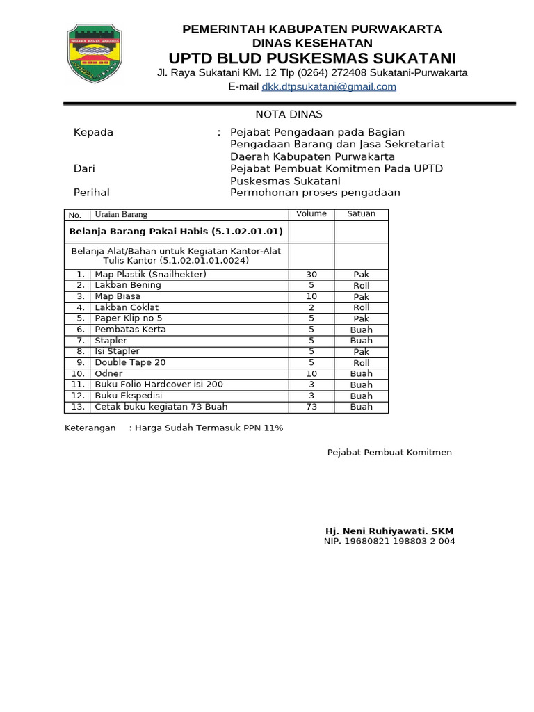 Nota Dinas Alat Tulis Kantor PKM 2025 | PDF