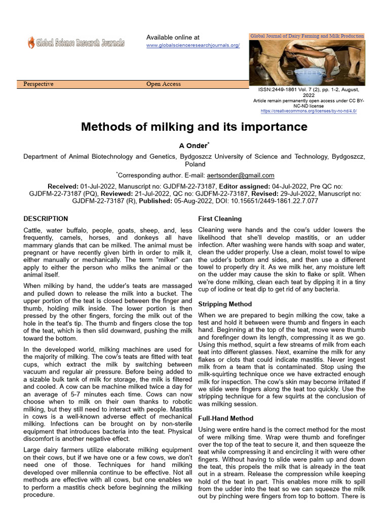 Methods of Milking and Its Importance | PDF | Dairy | Cattle