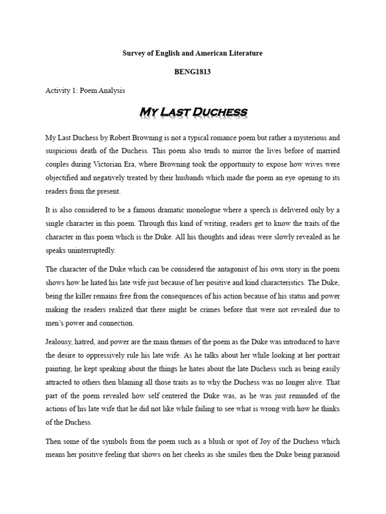 SEAL - Activity 1 - My Last Duchess | PDF