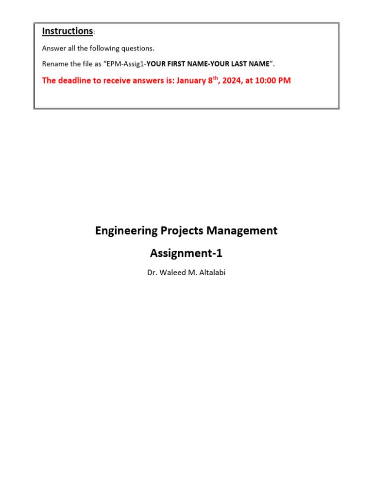 Ahmed Daadaa - EPM-Assignment-1-2023-2024 | PDF | Project Management | Business