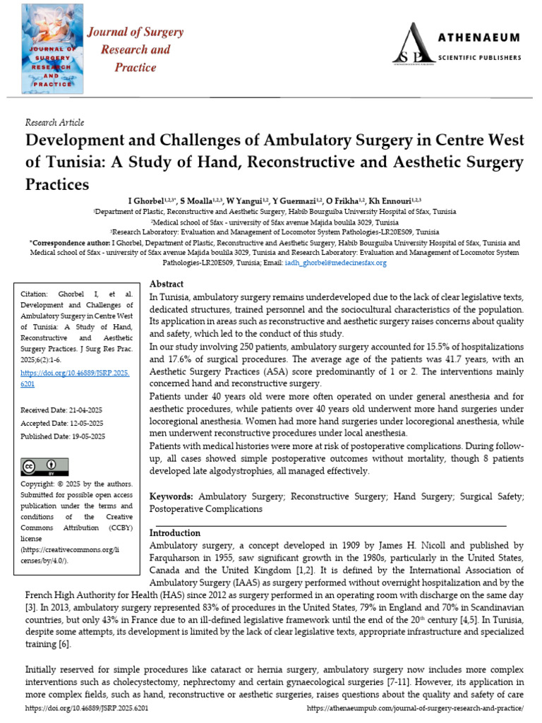 Development and Challenges of Ambulatory Surgery in Centre West of ...