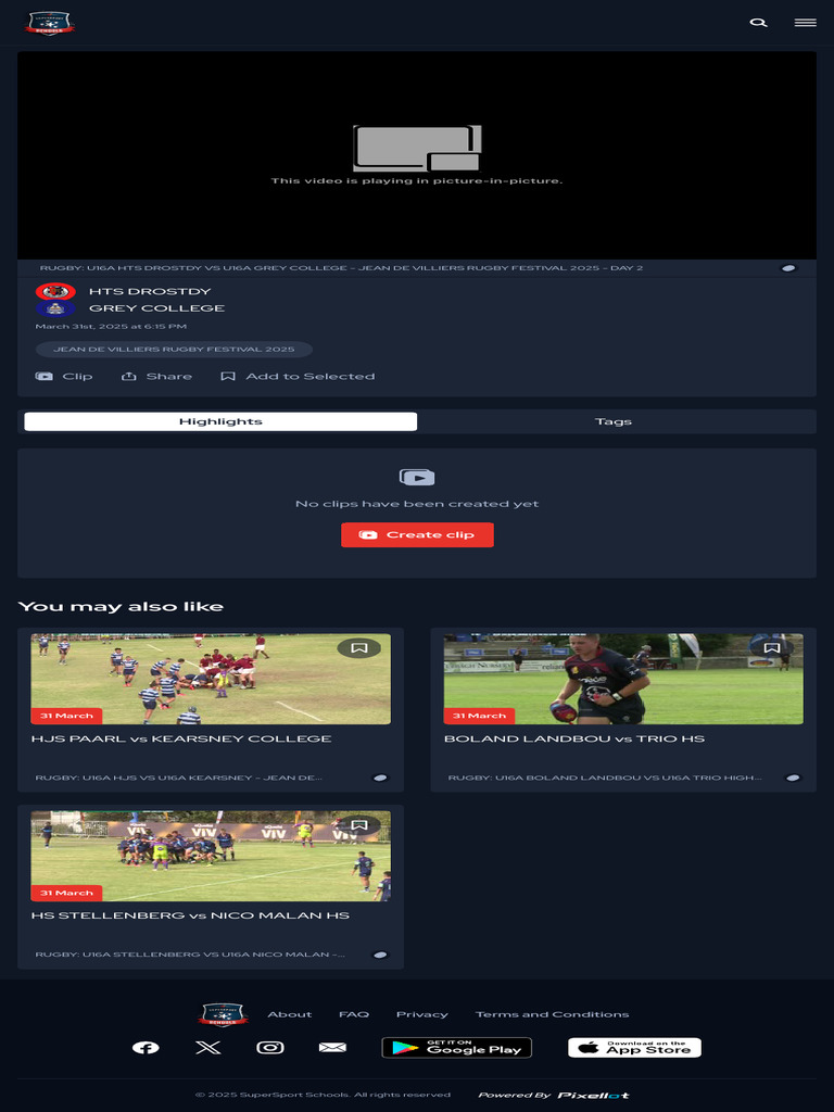 Rugby U16a Hts Drostdy Vs U16a Grey College - Jean de Villiers Rugby Festival 2025 - Day 2 | PDF