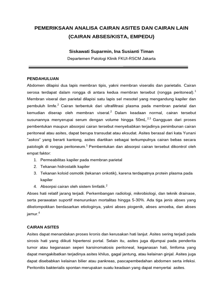 Analisis Cairan Asites dan Pemeriksaan SAAG | PDF