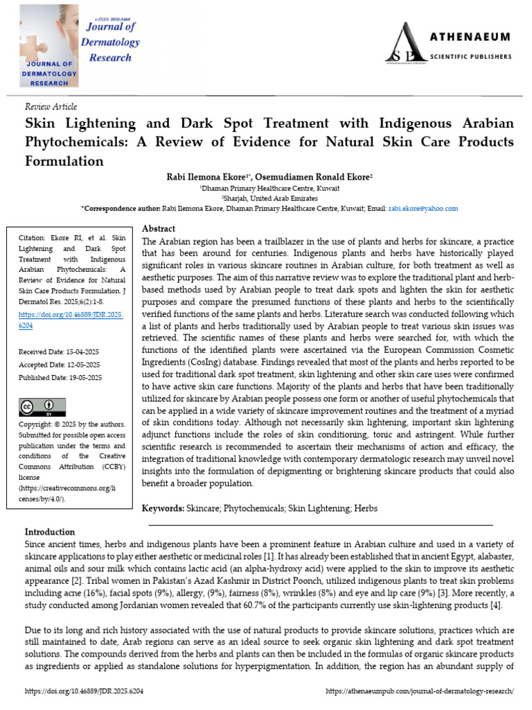 Skin Lightening and Dark Spot Treatment With Indigenous Arabian Phytochemicals a Review of ...