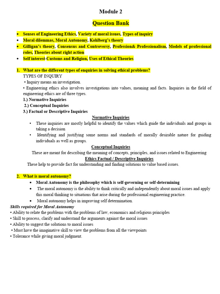 PE Module 2 Question Bank | PDF | Morality | Autonomy
