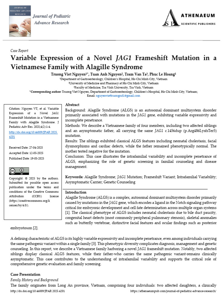 JAG1 Mutation in Vietnamese Alagille Family | PDF | Diseases And ...