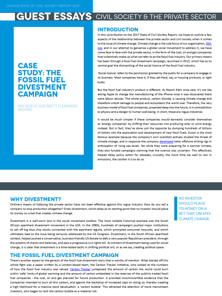 Case Study The Fossil Fuel Divestment Campaign | PDF | Climate Change ...