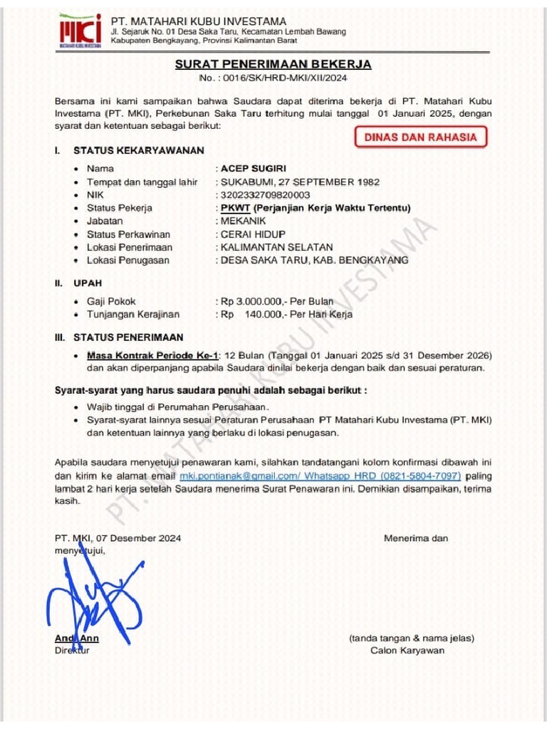 0016 - Contoh Surat Penerimaan Bekerja - Acep Sugiri | PDF