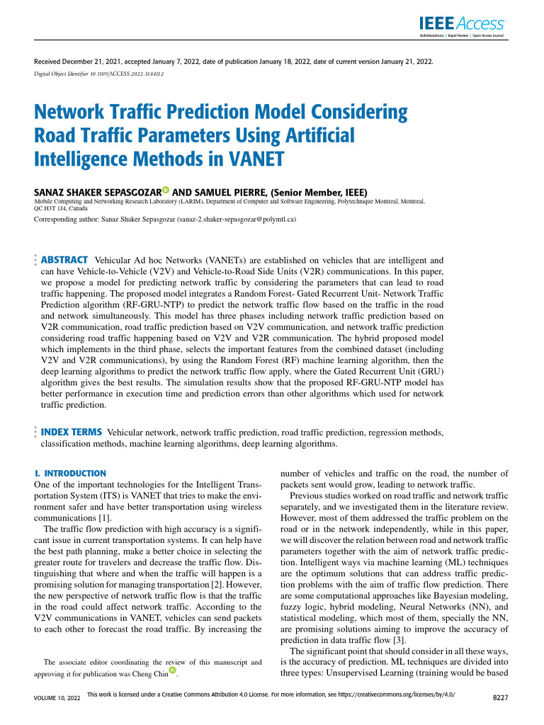 Network Traffic Prediction Model Considering Road Traffic Parameters Using Artificial ...
