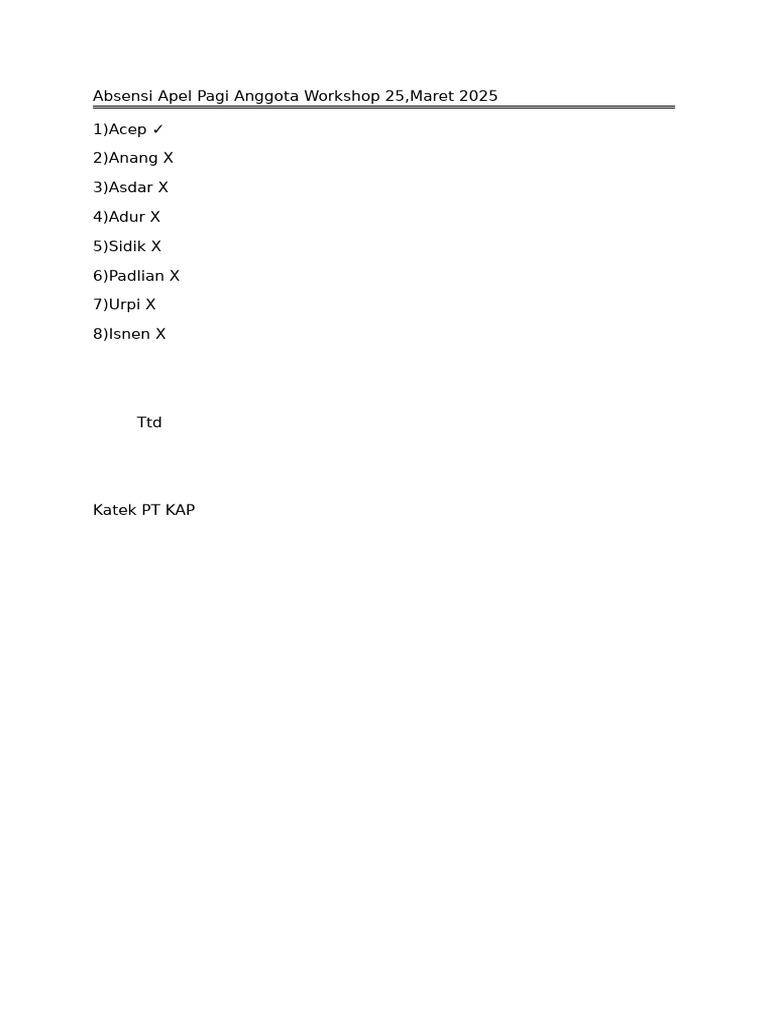 Absensi Anggota Workshop | PDF