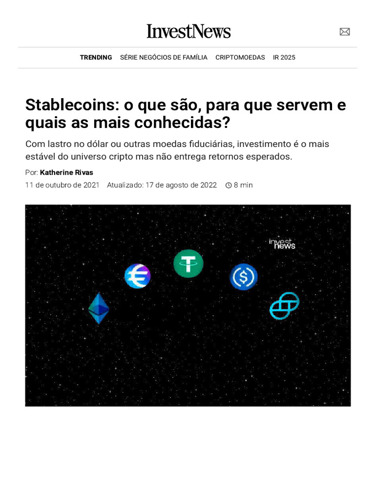Stablecoins - o Que São, para Que Servem e Mais Conhecidas | PDF | Criptomoeda | Bitcoin