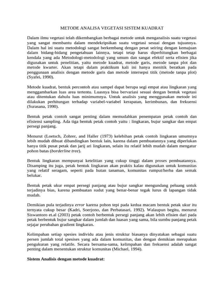 Metode Analisa Vegetasi Sistem Kuadrat | PDF