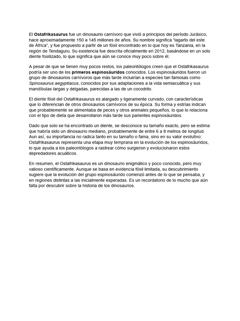 Ostafrikasaurus: Primer espinosáurido conocido | PDF