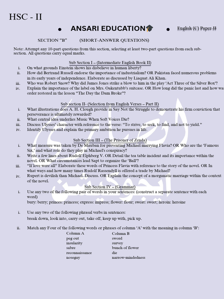 2025 Class 12 English Exam Paper Guide | PDF