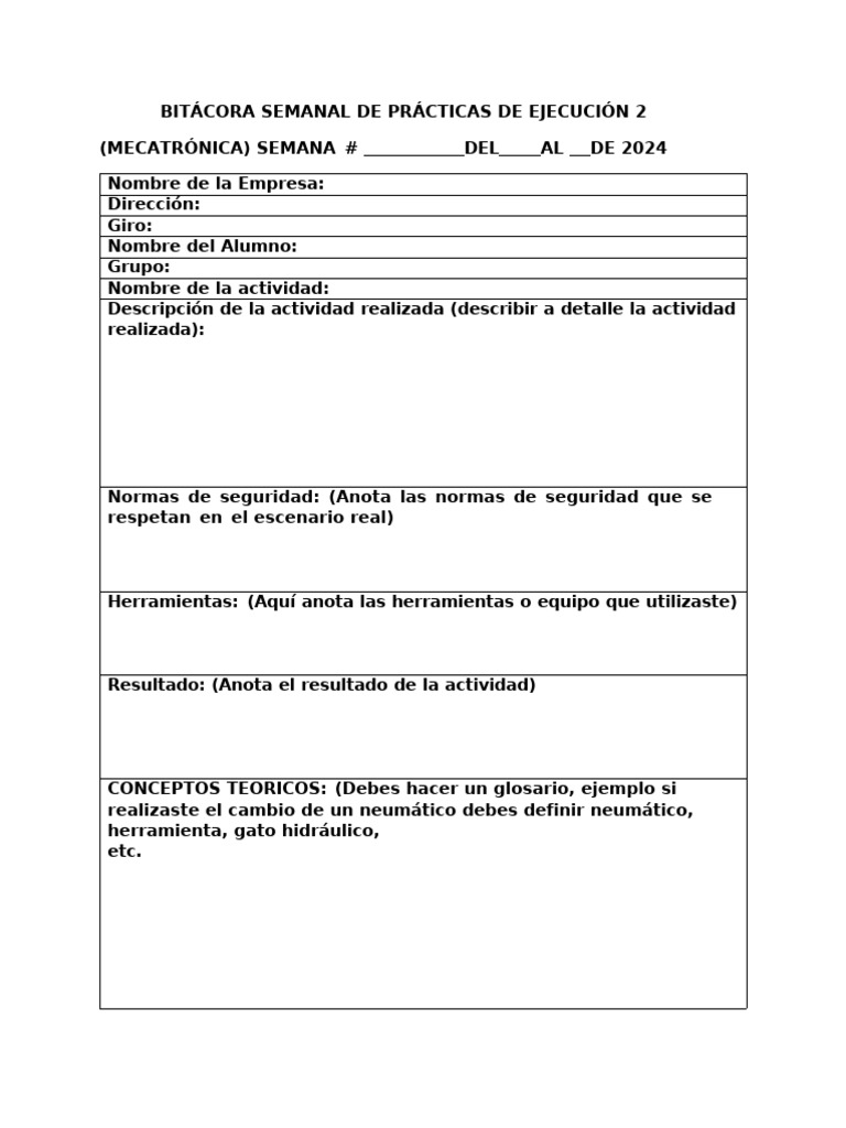 Bitácora Semanal de La Practica de Ejecución 2 | PDF