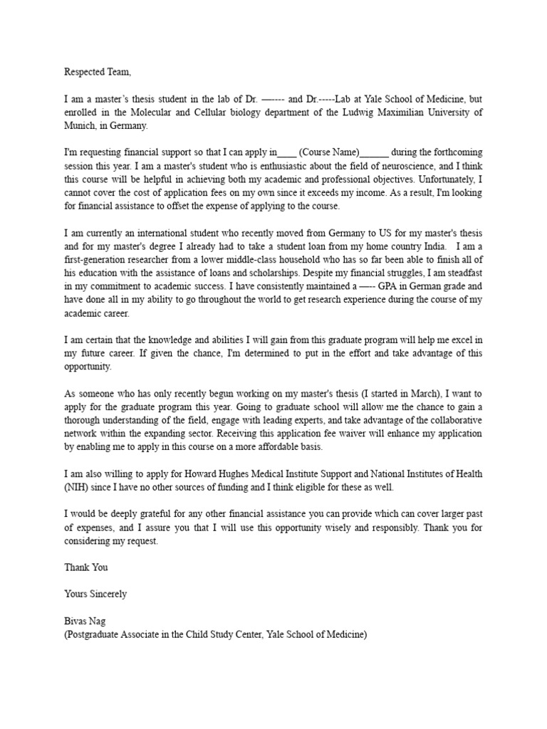 Application Fee Waiver Letter For Grad School 1745679993 | PDF | Postgraduate Education | Master ...