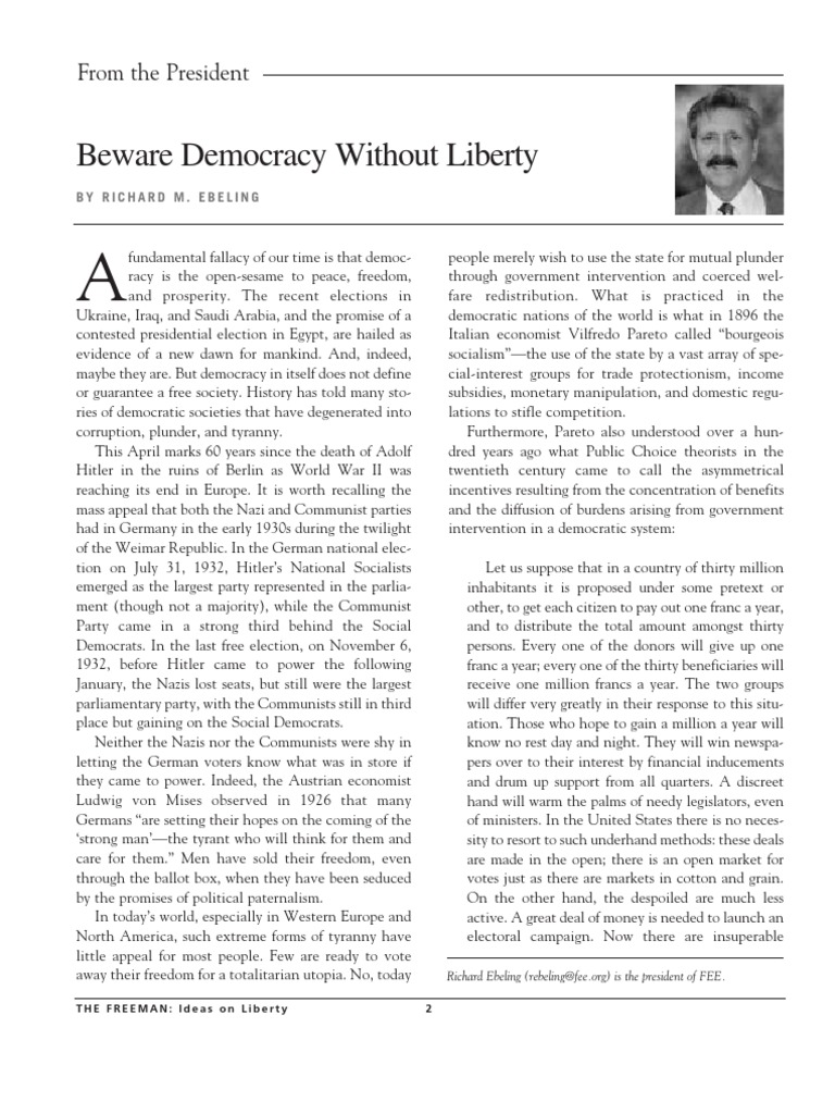 Democracy vs. Liberty: A Cautionary Tale | PDF | Democracy | Political ...