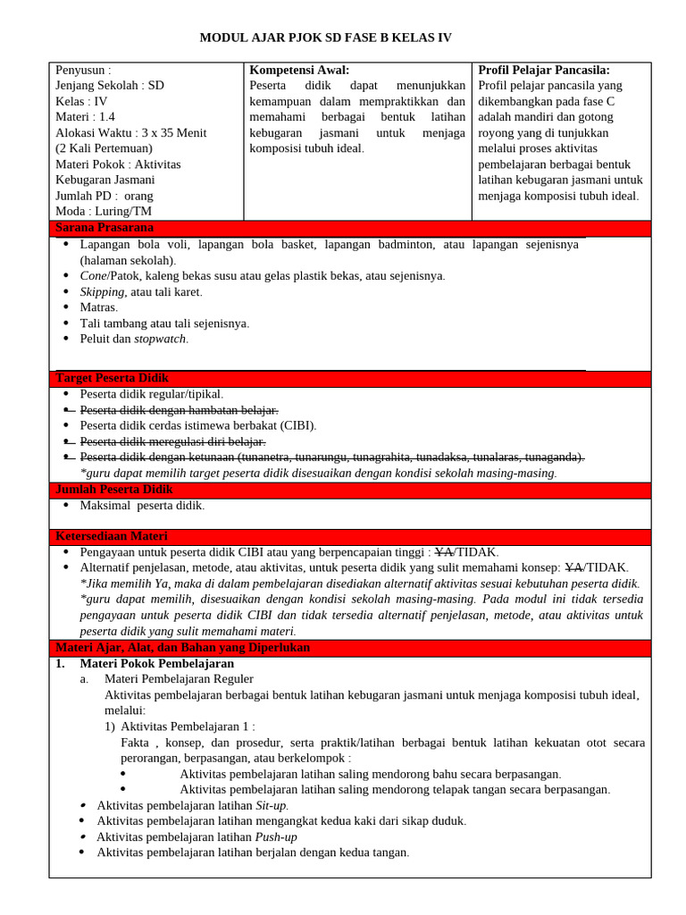 Modul Ajar Pjok SD Fase B Kelas Iv PMM | PDF