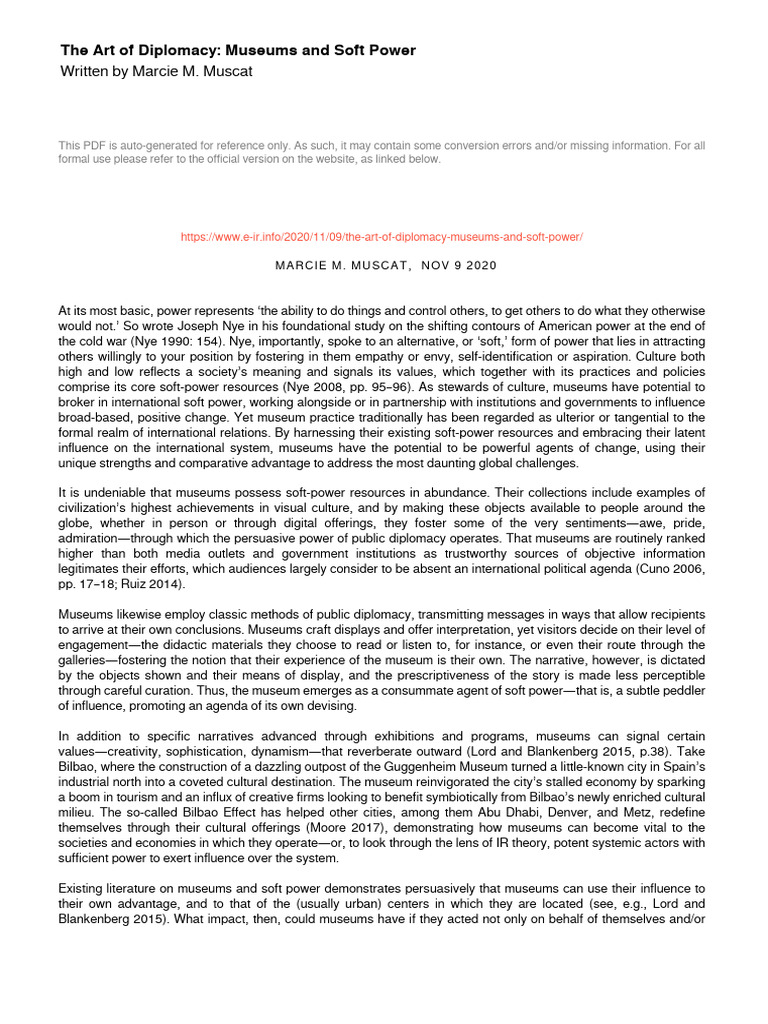The Art of Diplomacy Museums and Soft Power | PDF | Soft Power | Museum