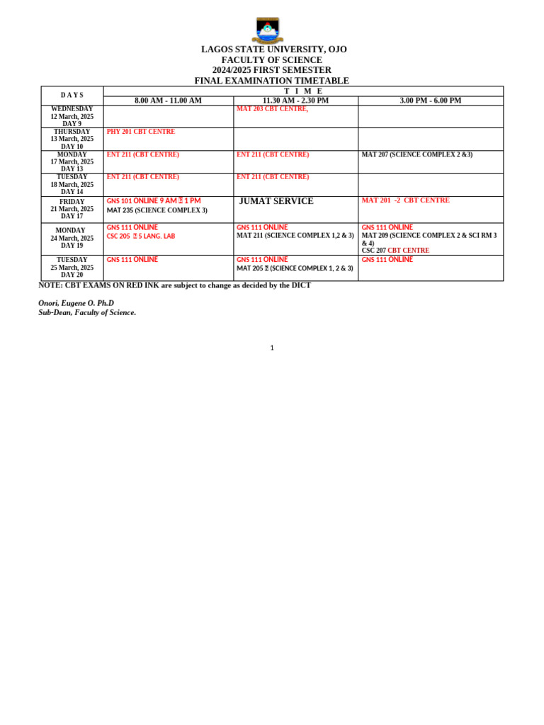 Mathematics Exam Schedule 2024/2025 | PDF