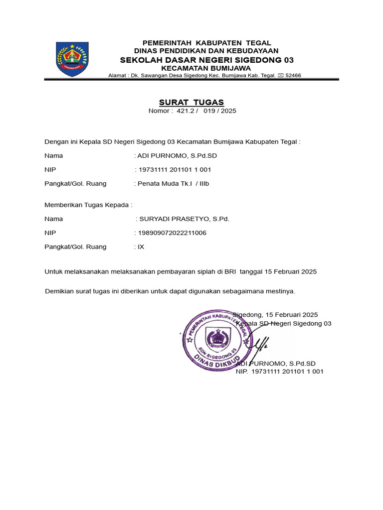 Surat Tugas Pa Pras Tanggal 15 Feb | PDF