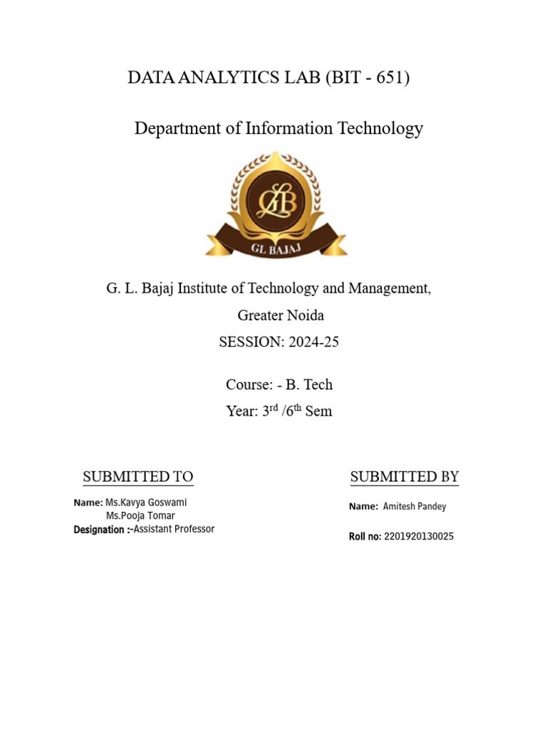 Data Analytics Lab Manual | PDF | Matrix (Mathematics) | Principal Component Analysis