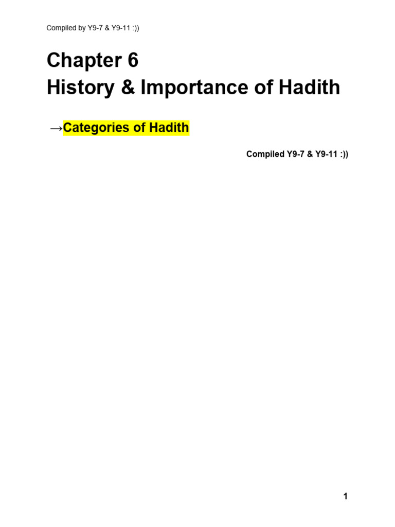 Ch 6 Categories of Hadith_ Compiled by Y9-7 and Y9-11 | PDF | Hadith ...