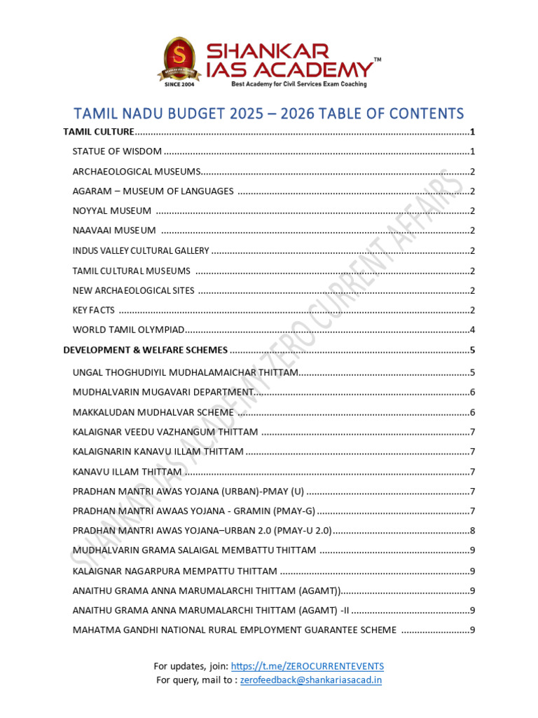 Tamil Nadu Budget 2025-26 Overview | PDF