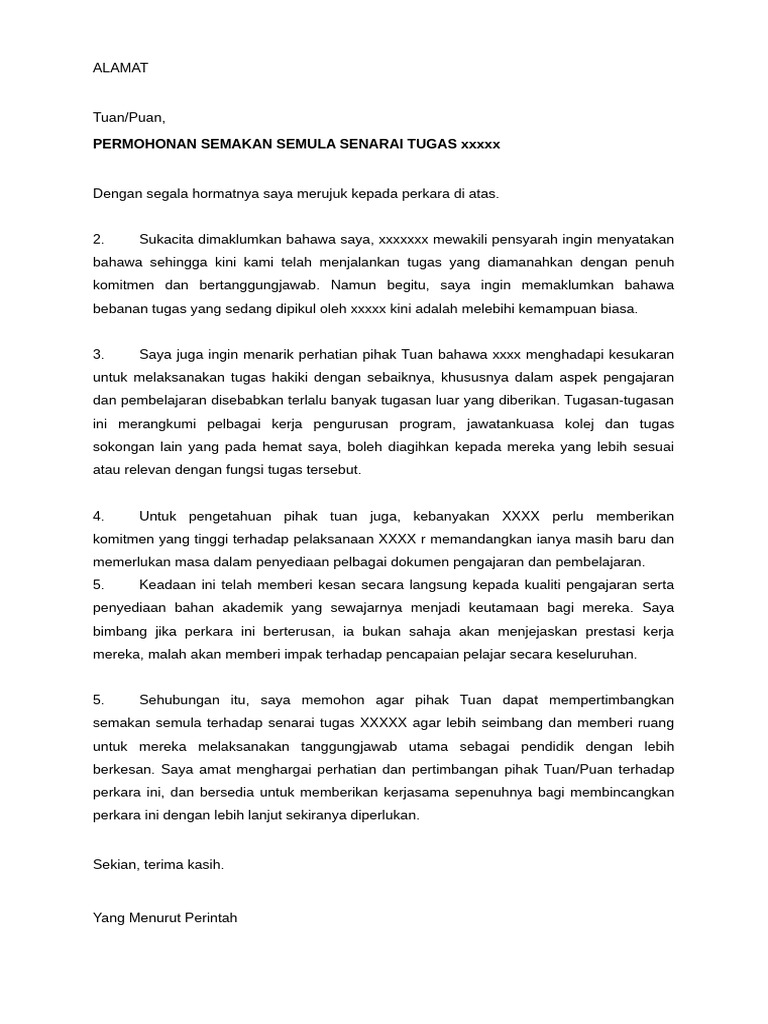 Contoh Surat Beban Tugas | PDF