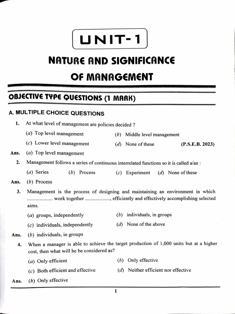 Chapter 1 Management Short Answer Tyoe Questions (One Mark) | PDF | Science | Employment