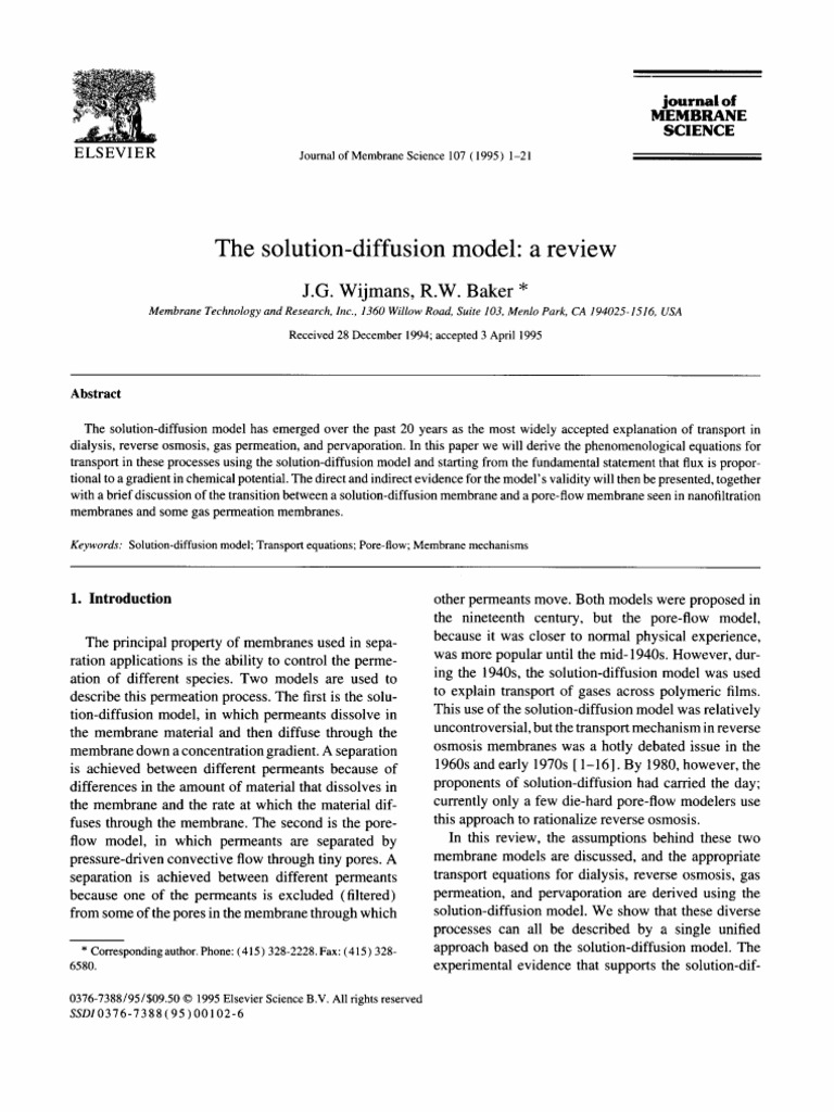 Review of the Solution-Diffusion Model | PDF | Scientific Phenomena ...