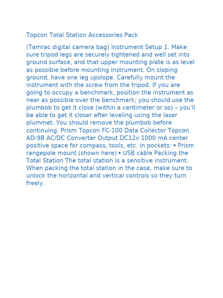 Topcon Total Station Accessories Pack | PDF