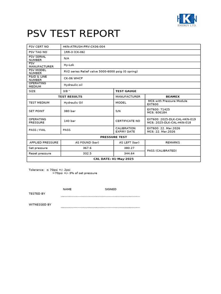 Calibration sheet for the PRV | PDF