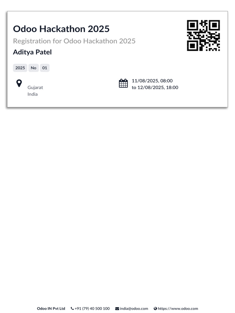 Tickets - Odoo Hackathon 2025 (11 Aug 2025, 08 - 00 - 00) - Aditya Patel | PDF