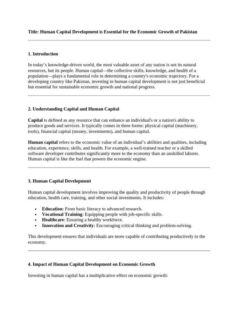 Human Capital Development Is Key To Economic Growth | PDF | Human ...