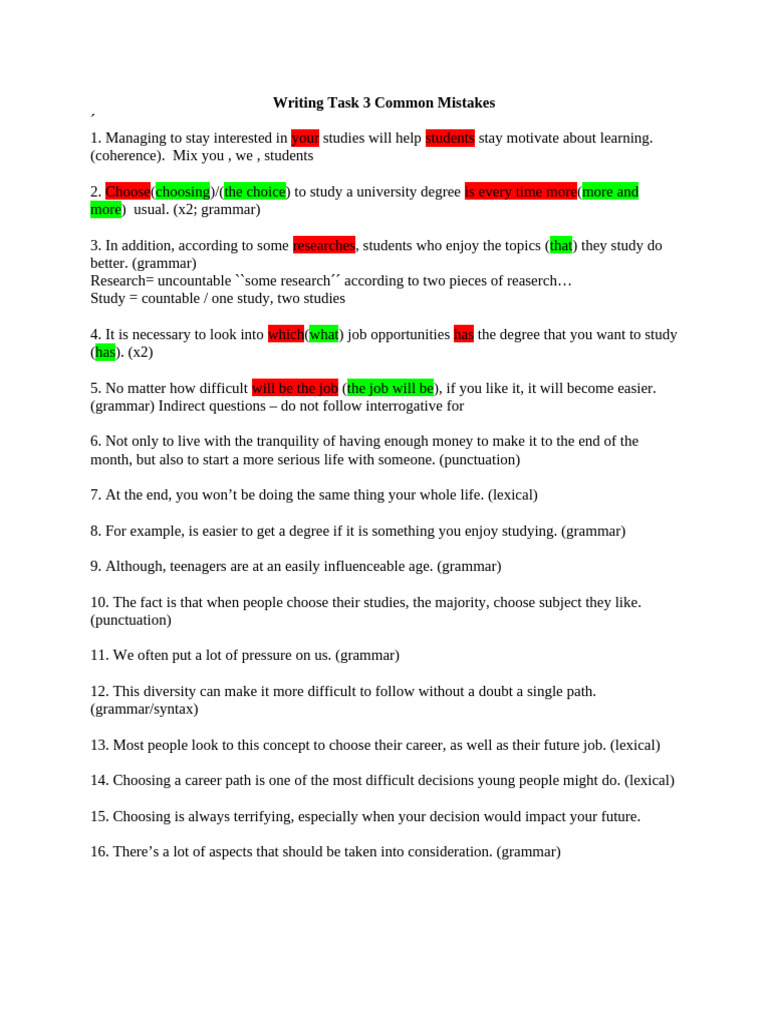 Writing Task 3 Common Mistakes | PDF