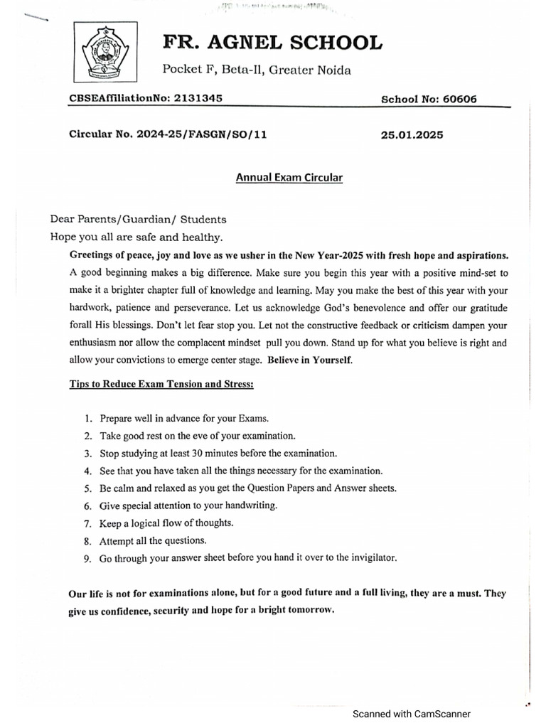 Annual Exam Circular | PDF