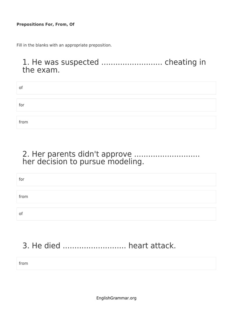 Prepositions For, From, of | PDF