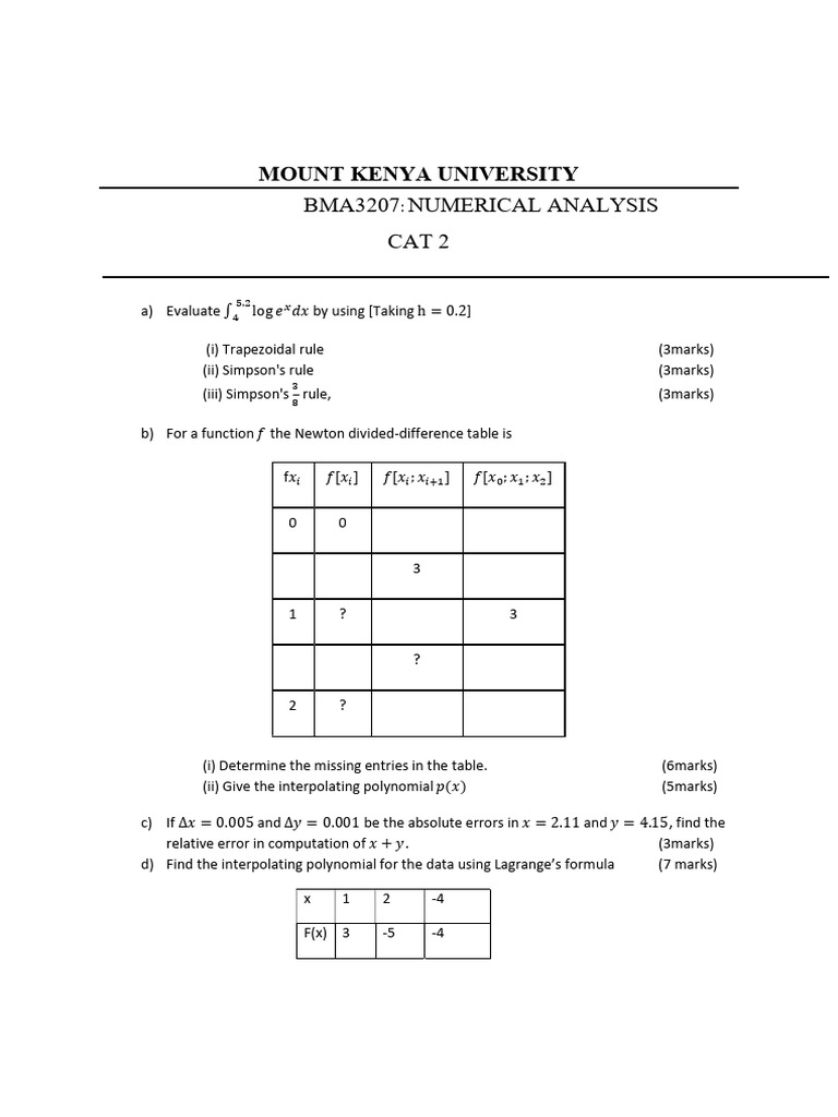 BMA3207 Numerical Analysis CAT 2. | PDF