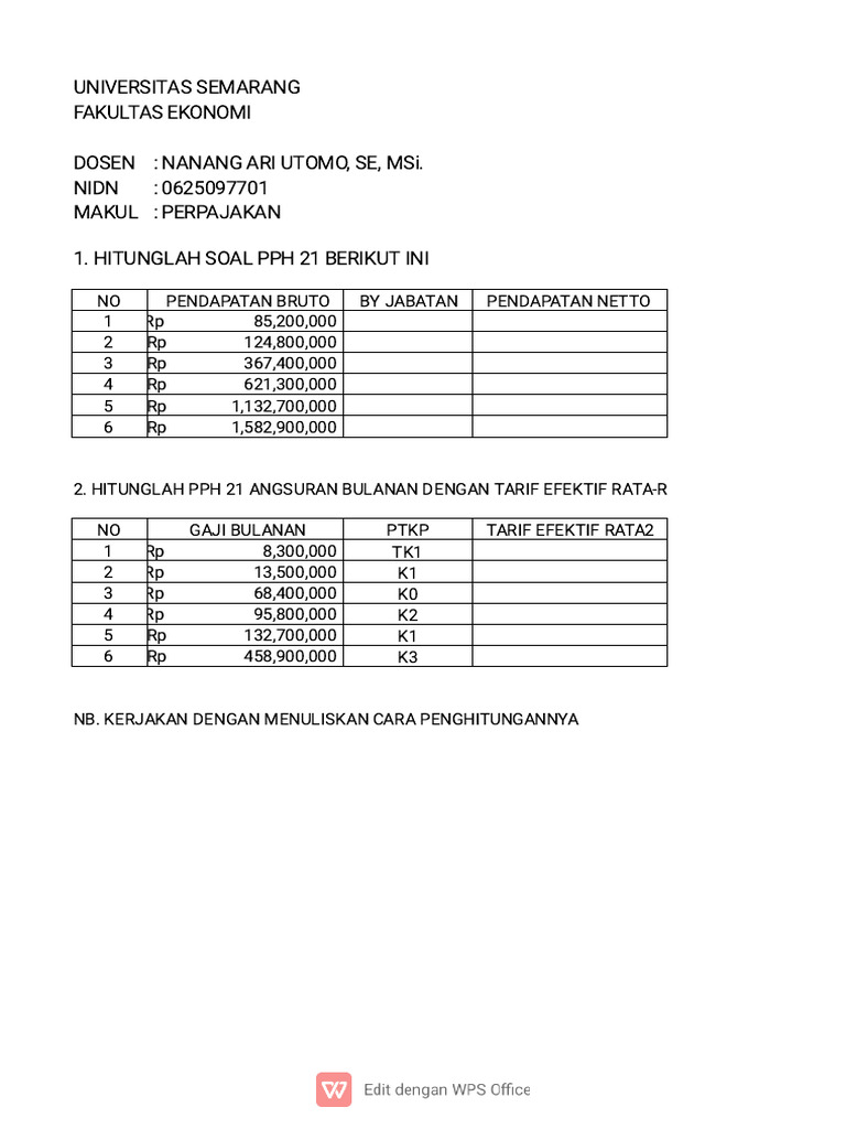 Soal PPH 21 Tabel | PDF