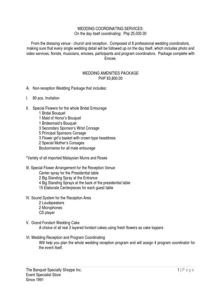 Wedding Packages | PDF | Bridesmaid | Wedding