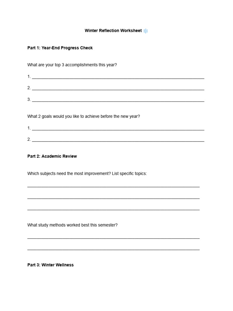Winter Reflection Worksheet | PDF