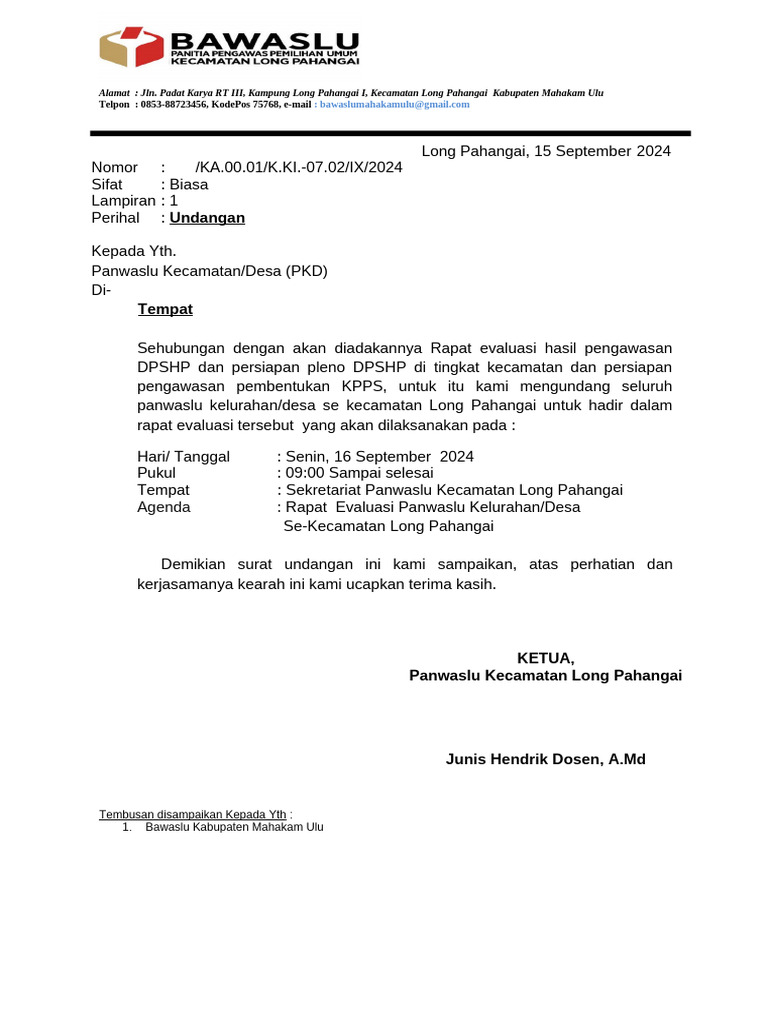 Contoh Undangan Rapat Evaluasi | PDF