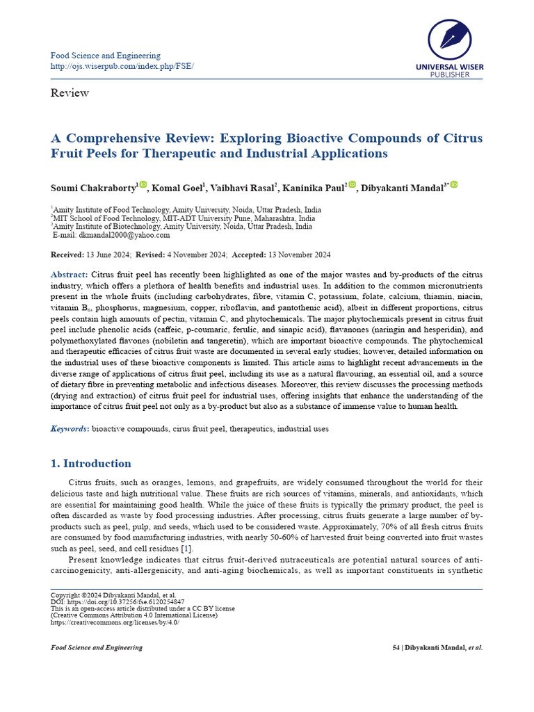 Bioactive Compounds in Citrus Peels | PDF | Flavonoid | Citrus
