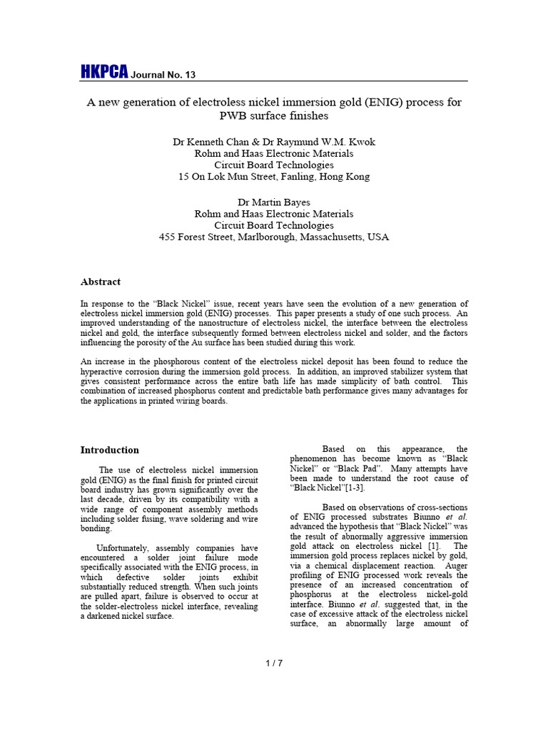 A New Generation ENIG Process For PWB Surface Finishes | PDF | Printed ...
