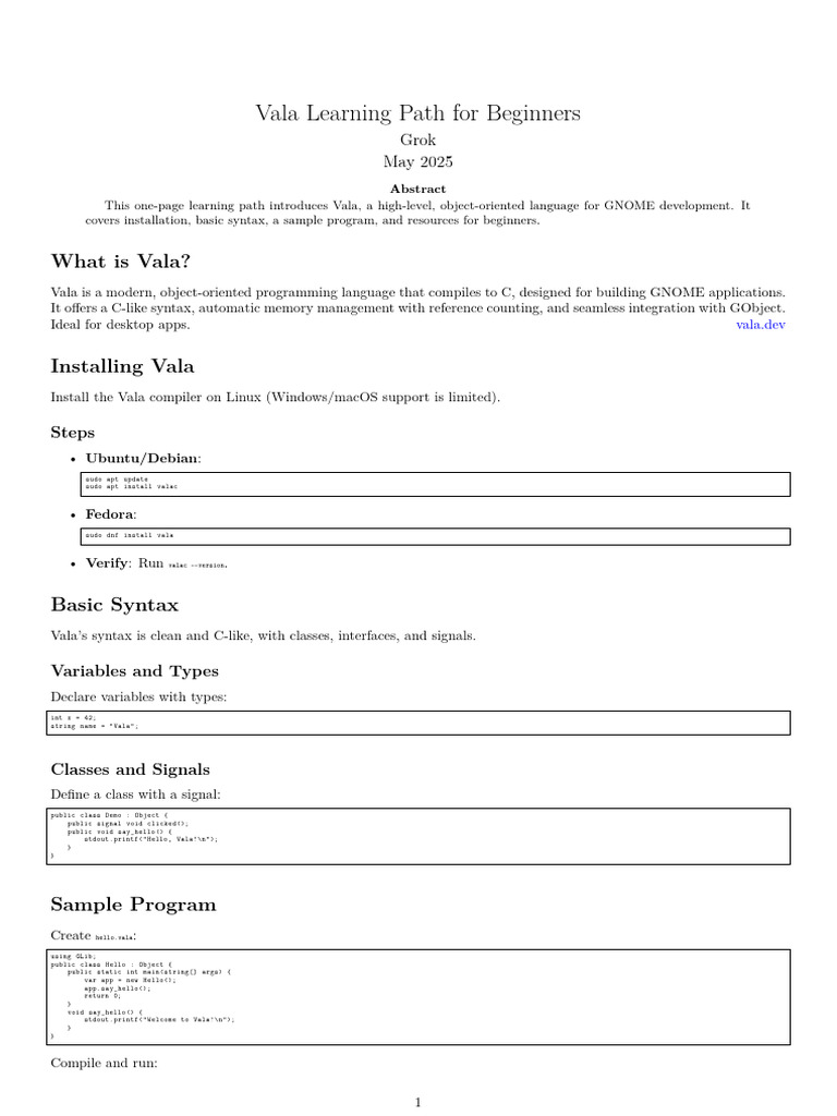 Vala Learning Path For Beginners | PDF